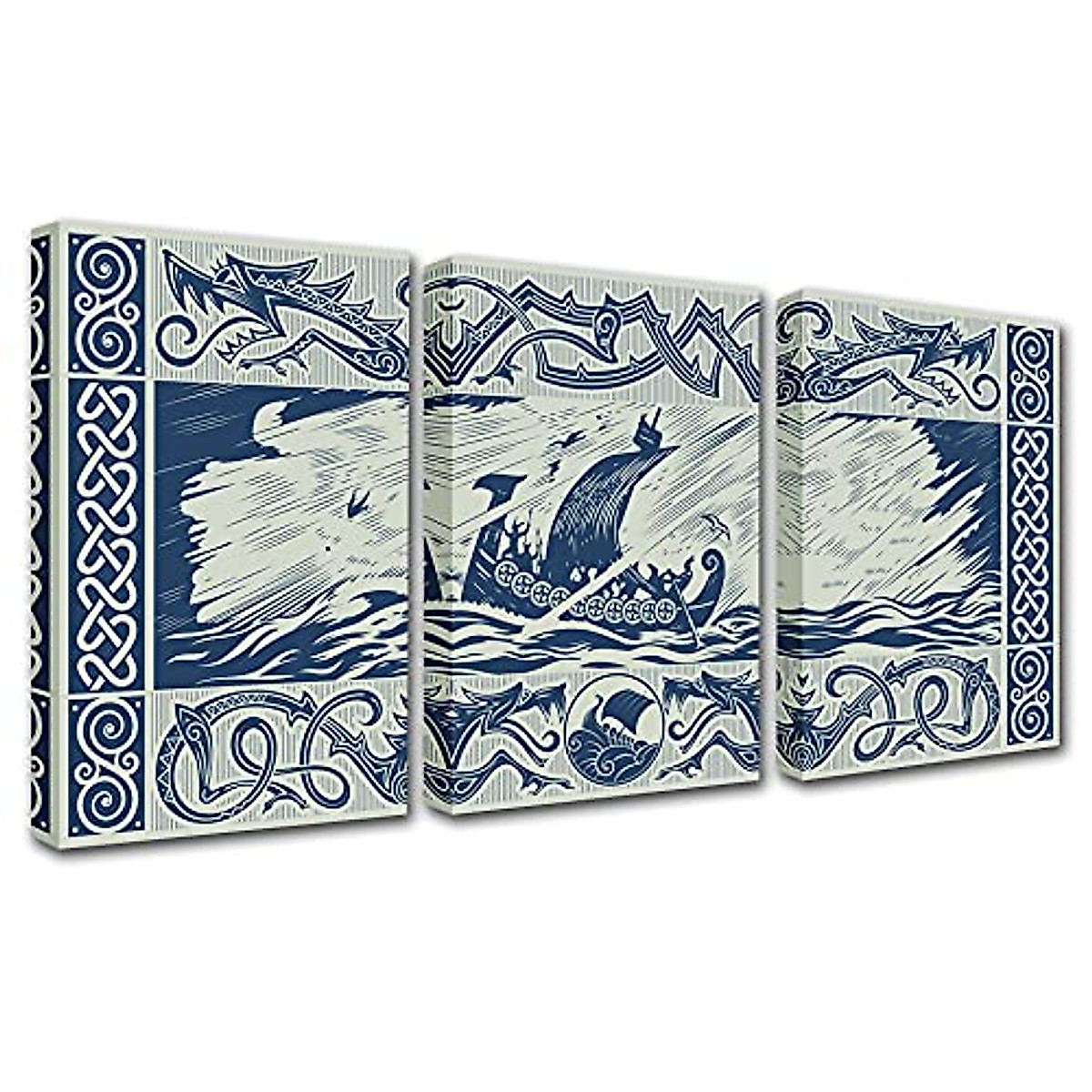 Tucocoo 3 Pieces Vikings Decor Canvas Wall Art Vikings Ship Drakkar with a Dragons Head Isolated on White for Bedroom and Living Room Art Work for Home Walls Ready to Hang 42X20Inch