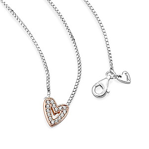 Pandora Sparkling Freehand Heart Necklace - Adjustable Necklace with Lobster Clasp - Great Gift for Her - Sterling Silver, 14k Rose Gold & Cubic Zirconia - 17.7"