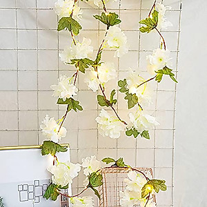 Mhuan 2.2m 25 Lights Simulation White Cherry Blossom Wisteria Flower Rattan String Light Artificial Flower Decorative Atmospheres String Lights for Home Garden Festival Wedding Party Decor