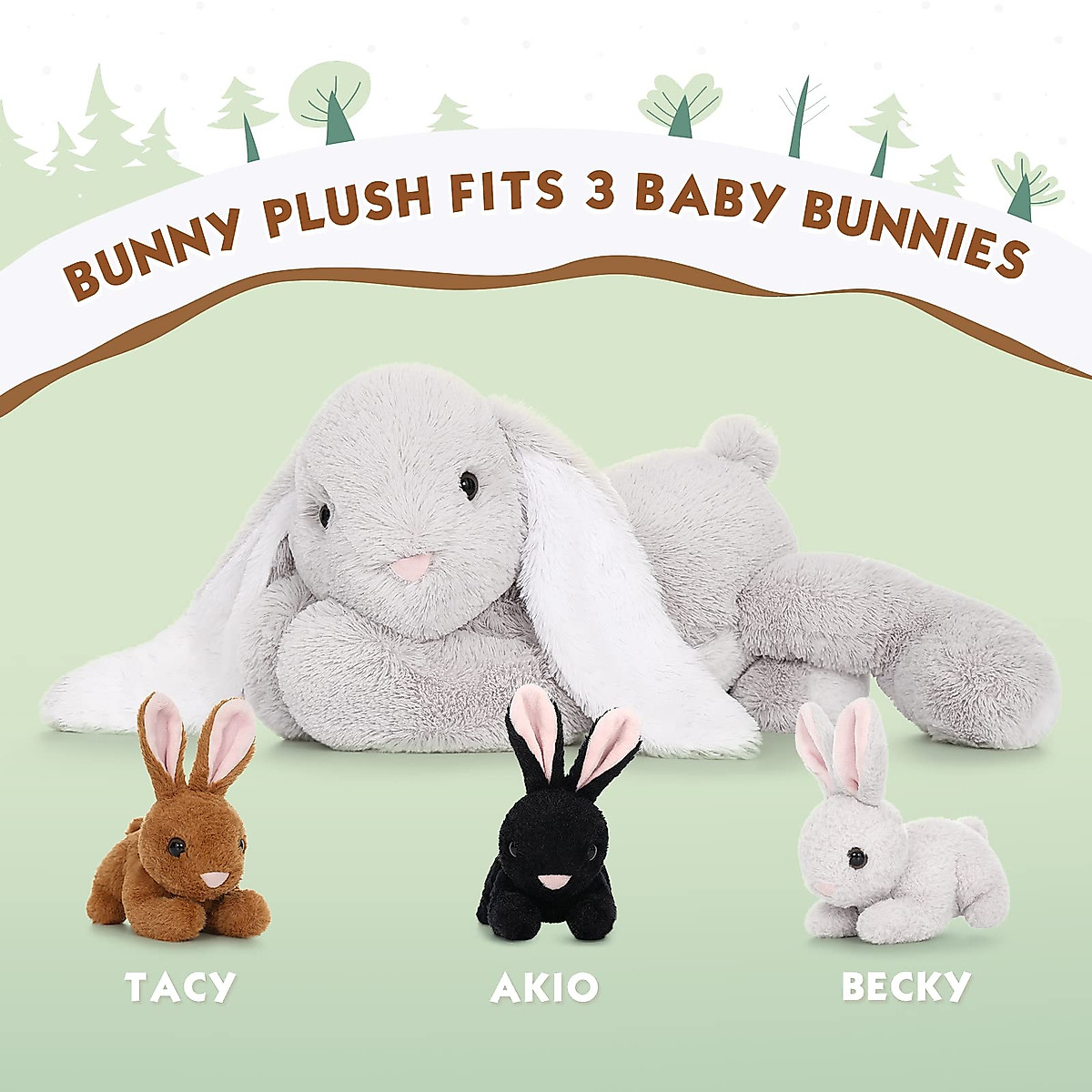BENINY 4Pcs Bunny Stuffed Animal - 24"" Large Stuffed Bunny Rabbit Plush Toy Gifts for Kids - Cuddly Mommy Bunny Surprise with 3 Small Bunnies