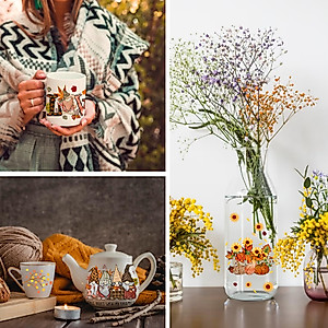 10 Sheet UV DTF Cup Wrap, Fall Theme Harvest Pumpkin Maple Leaf Rub on Transfers for Glass Crafting Glass Cups Wrap Transfer Stickers Decals Waterproof Rub on Transfers for Crafting