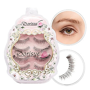 Dorisue Natural false Lashes Brown Eyelashes 3D Light Color Look Real False Eyelashes Short Handmade lashes wispies Natural False Eyelashes Eye Makeup Fake Eyelashes 4 Pairs eyelashes pack