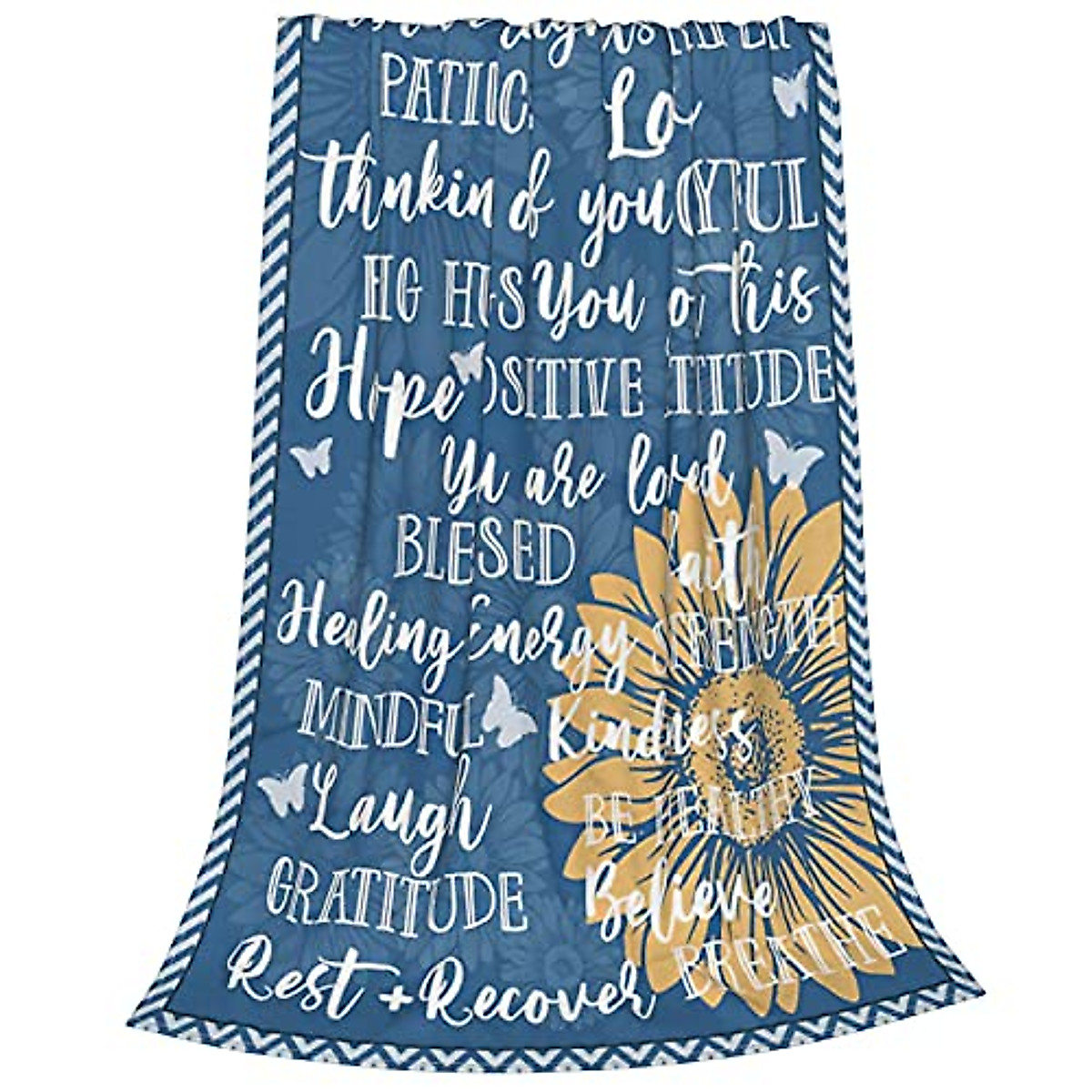 Kuphsod Inspirational Throw Blanket Flannel Fleece Super Soft Lightweight Cozy Sympathy Prayer Throw Blanket Healing Message Get Well Soon Gifts for Women Men Or Patient 50"X40"(Navy Blue)