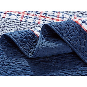 Chezmoi Collection Milton 3-Piece Plaid Checkered Patchwork Striped Quilted 100% Washed Cotton Reversible Bedspread Quilt Set, Queen