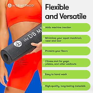 The DB Method Machine Yoga Mat for Home Gym Exercise Equipment Machine Stability, Non Slip Indoor Mat for Pilates, Stretching, Fitness, Bike or Squat Machine Floor Protector Mats, Black