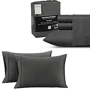 100% Organic Cotton Twin Sheet Set & Standard Pillowcases Set of 2 Combo- 300 Thread Count Long Staple Cotton Sheets,3 Pc Twin Size Sheets & Standard Pillowcases, Sateen Sheets, Breathable - Charcoal