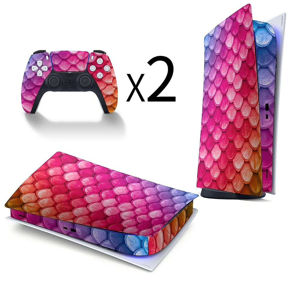 Beatiful Mermaid Fish Scale 3pcs Whole Body Decal Cover Sticker for PS5 Digital Edition for PS5 Console and Controller