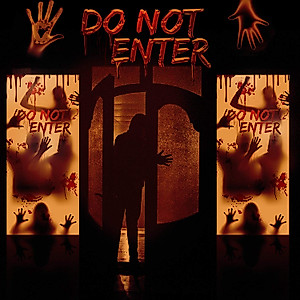 Large Halloween Window Door Cover Fabric Scary Handprint and Shadowy Figure Halloween Props Poster Banner for Halloween Spook House Decorations Halloween Supplies (Do Not Enter)