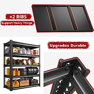 REIBII 72" H Garage Shelving 5-Tier Heavy Duty Storage Shelves 2000LBS Metal Storage Utility Rack for Commercial Warehouse Pantry Kitchen,Black,72" Hx 40" Wx18 D