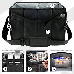 Large Grill Utensil Caddy with Paper Towel Holder, Collapsible Picnic Bag Organizer for BBQ Supplies, Easy Carry Griddle Caddy for Utensil, Plate, Portable Bag for Travel, Trunk, RV