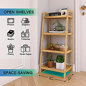 SMIBUY Bamboo Ladder Bookcase, Bathroom Storage Rack Organizer, 4 Tier Freestanding Plant Display Stand Space Saver Shelves for Bedroom, Kitchen, Balcony (Natural)
