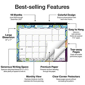 Desk Calendar 2020-2021: Large Monthly Pages - 22"x17" - Runs from June 2020 Through December 2021 - Desk/Wall Calendar can be Used Throughout 2021.