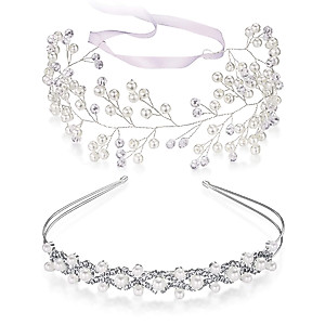 WILLBOND 2 Pieces Flower Girls Headpiece Princess Wedding Faux Pearls Rhinestone Headband Bridal Crystal Hairband Tiara for Flower Girls Toddler Crown Wedding Party Hair Accessory