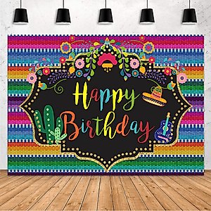 MEHOFOND Mexican Fiesta Birthday Backdrop Color Stripes Cinco De Mayo Party Decorations Mexican Festival Photography Background Cactus Banner Event Table Decor 7x5ft
