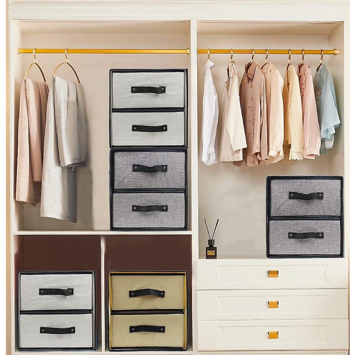 Linen Closet Organizers and Storage, Fabric Storage Drawer Organizer, Dresser Organizer with 2 Drawers for Underwear, Sock, Bra, Small Items, Drawer Organizers for Clothing, 12×12×12 INCH (Gray)