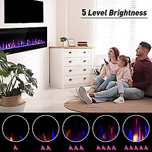 ALPACA 60" Electric Fireplace Recessed and Wall Mounted Linear Fireplace, 750/1500W the Thinnest Fireplace Low Noise Touch Screen with Timer and Remote Control Adjustable Multicolor Flame Color, Black