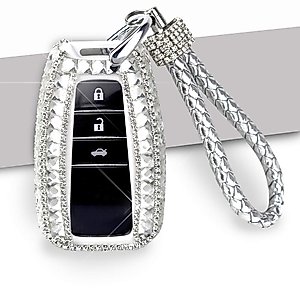PGONE Car Key Shell Fob Key Cover Key Chain Lady Key Ring with Bling Rhinestones Diamond Crystals for Toyota Camry CHR Prado 2/3-button Keyless Entry Remote Control Smart Key (Keyless Start)