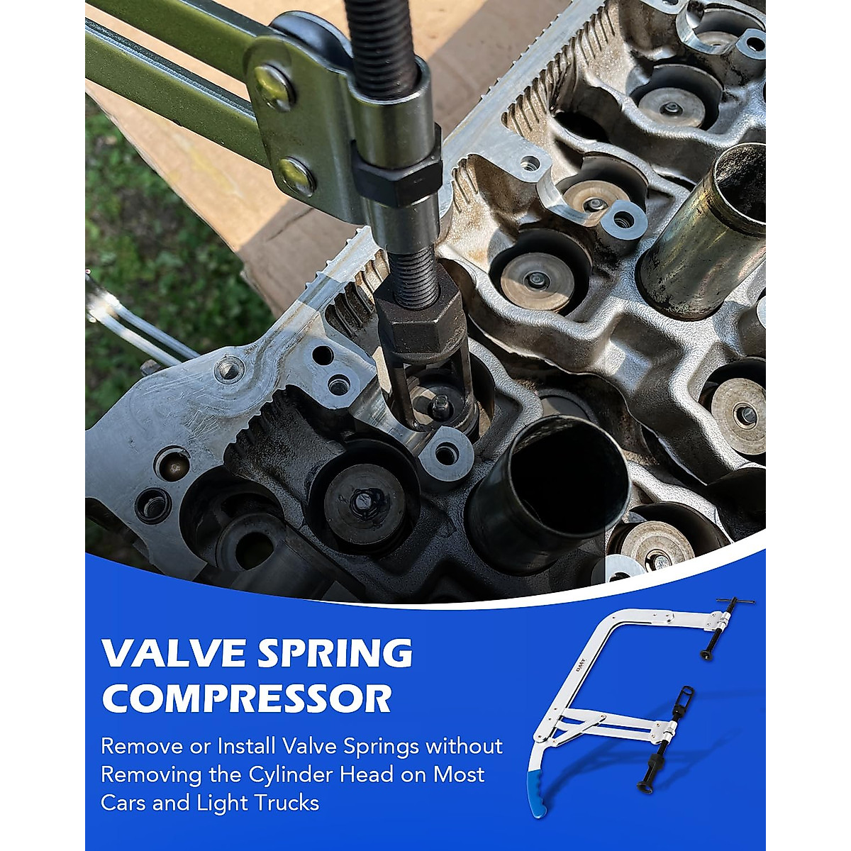 Orion Motor Tech Universal Valve Spring Compressor Tool, Valve Spring Removal Tool & Adjustment Tool with 1" & 1-3/16" Adapters, Direct Action Valve Spring Compression Tool for Cars Trucks and More