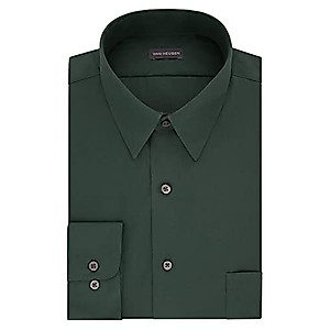 Van Heusen Men's Dress Shirt Fitted Poplin Solid, Dark Leaf, 15.5" Neck 32"-33" Sleeve