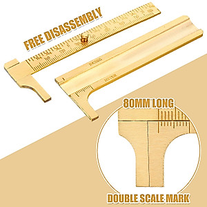 Konohan 2 Pcs Brass Vernier Caliper Pocket Caliper Handy Caliper Measuring Mini Tool Double Scale Sliding Gauge Metal Pocket Ruler for Bead Wire Jewels Rings Measurement (Stylish Style)