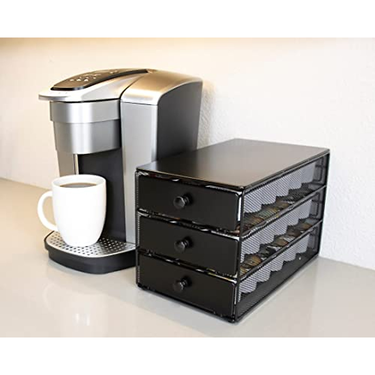 Nifty Coffee Pod Drawer – Black Satin Finish, Compatible with K-Cups, 54 Pod Pack Capacity Rack, 3-Tier Holder & Storage, Stylish Home or Office Kitchen Counter Organizer