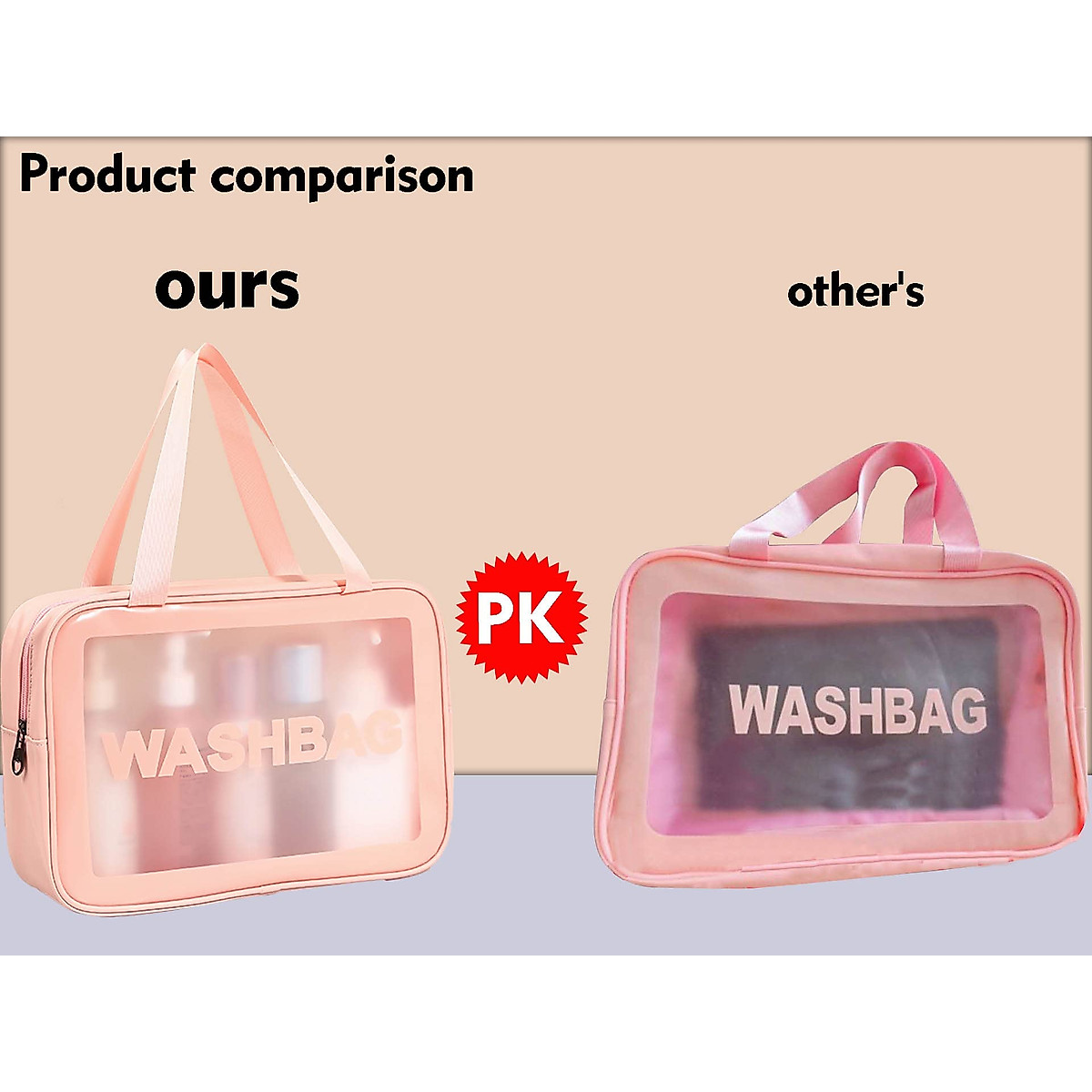 Cosmetic bag 2 pack small and large makeup bag,Travel Bags for Toiletries Transparent Makeup Bags with Zipper and Handle,pink