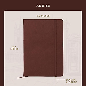 BEECHMORE BOOKS Ruled Notebook - British A5 Journal Large 5.75" x 8.25" Hardcover Vegan Leather, Thick 120gsm Cream Lined Paper | Gift Box | Chestnut Brown