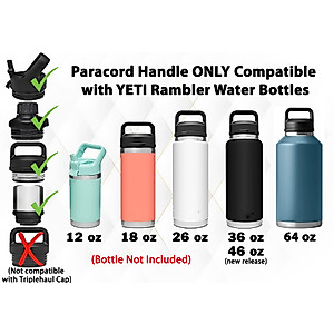 One MissionX Paracord Handle Compatible with Yeti Rambler 36oz 26oz 18oz 12oz 46oz Water Bottles, Durable Carrier Strap - Holder(Diamond Teal/Comp+Starter)