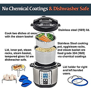 Yedi 9-in-1 Total Package Instant Programmable Pressure Cooker, 6 Quart, Deluxe Accessory kit, Recipes, Pressure Cook, Slow Cook, Rice Cooker, Yogurt Maker, Egg Cook, Sauté, Steamer, Stainless Steel