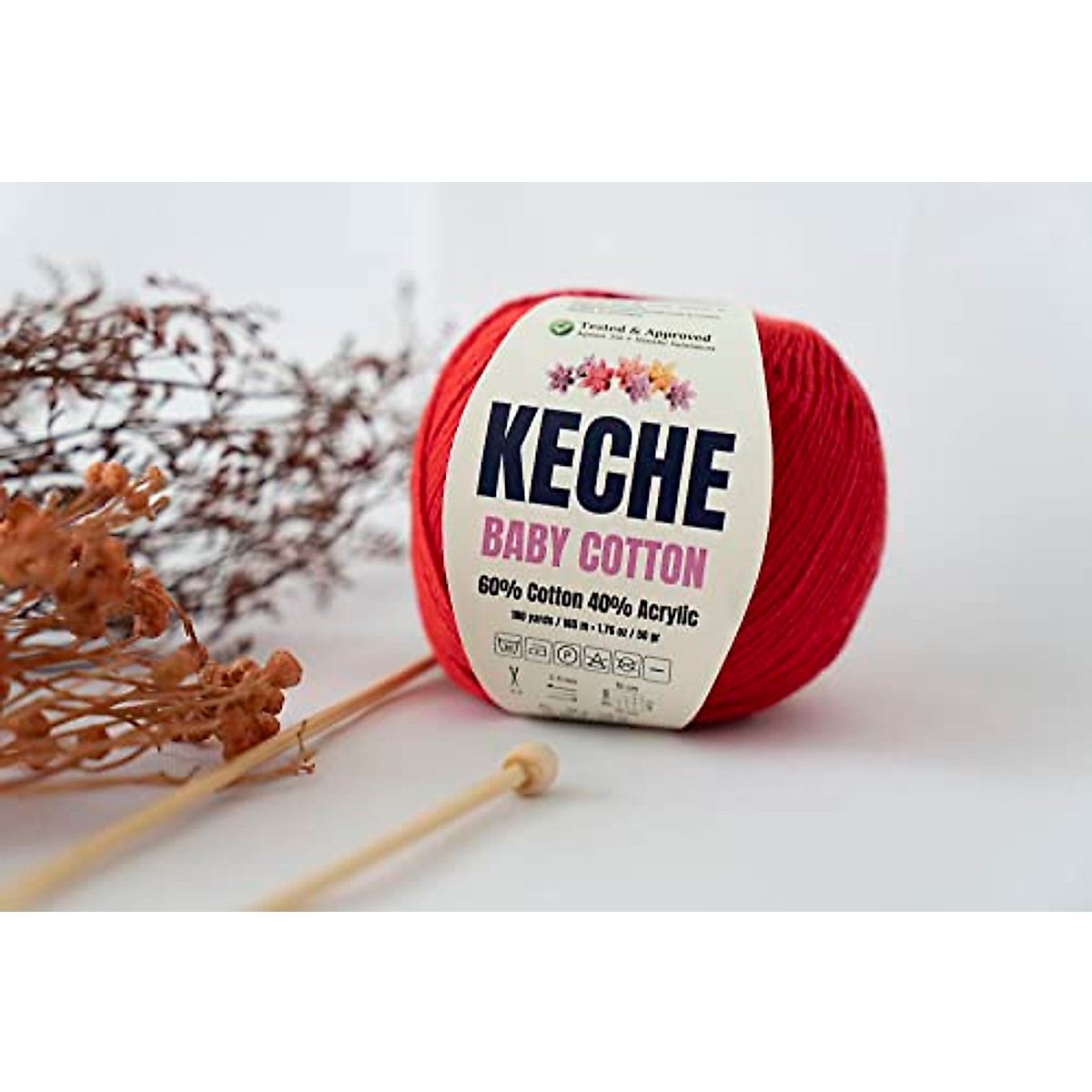 Keche Cotton Yarn, 60% Cotton 40% Acrylic Yarn, Soft Cotton Yarn for Crochet and Knitting, Amigurumi Yarn 1 Skein/Ball 1.76 Oz (50g) / 180 Yrds (165m) - Pink