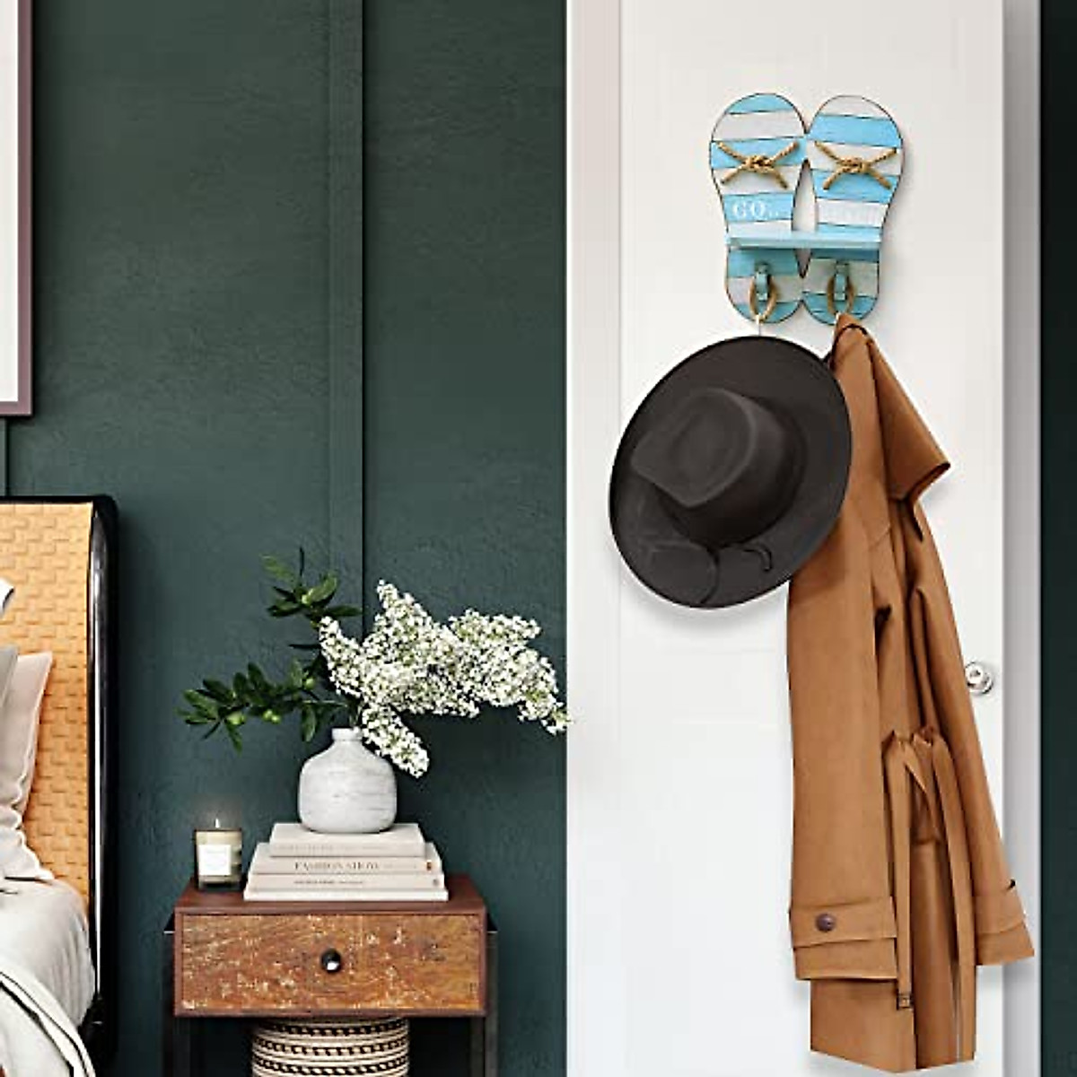 NIKKY HOME Beach Themed Flip Flop Sandal Decorative Wall Mounted Coat Hooks Towel Rack,14.96 x 3.62 x 9.96 Inches, Blue