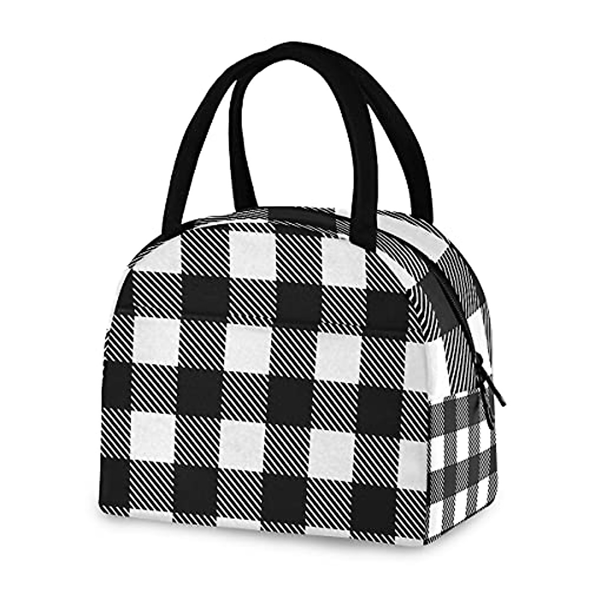 xigua White Black Buffalo Plaid Lunch Bag Insulated Portable Lunch Tote Reusable Lunch Box for Office School Picnic Travel Camping