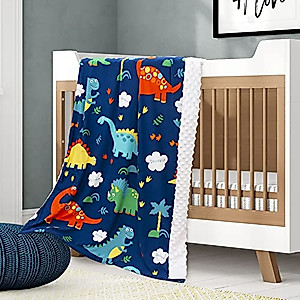 Cloele Baby Minky Blanket - Dinosaur Ultra Soft Infant Blanket 30 x 40 Inch - Plush Double Layer Fleece Boys Blanket with Dotted Backing for Newborns Toddler Bed Throw Blanket Baby Receiving Blanket