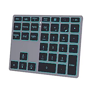 LINKEET Tri-Mode Aluminum Numpad 7-Color Backlit Bluetooth 5.0/Wired USB-C/2.4G Wireless Number Pad Slim 35-Key Rechargeable Numeric Keypad External Keyboard Num Pad for Laptop, Mac - Black Grey