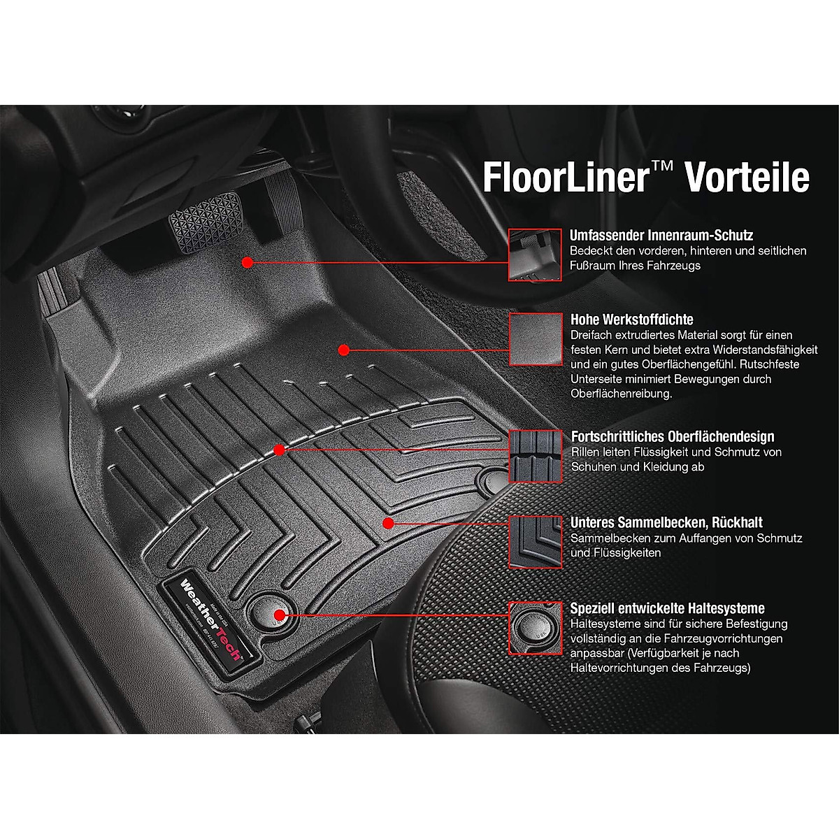 WeatherTech Custom Fit FloorLiners for Ford F-150, F-150 SVT Raptor - 1st Row (441791), Black