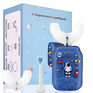 Kids U Shaped Toothbrush, Kids Automatic Toothbrush with 3 Brush Heads, 360 Ultrasonic Automatic Toothbrush Kids with 5 Modes, Ipx7 Waterproof Whole Mouth Toothbrush with Smart Timer