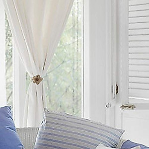 Lewondr Magnetic Window Curtain Rope Holdbacks, 2 Pieces Simple and Elegant Sunflower Decorative Knitted Cord Drapery Holder Curtain Tieback Accessories for Home Office Decor, Large - Cream&Beige