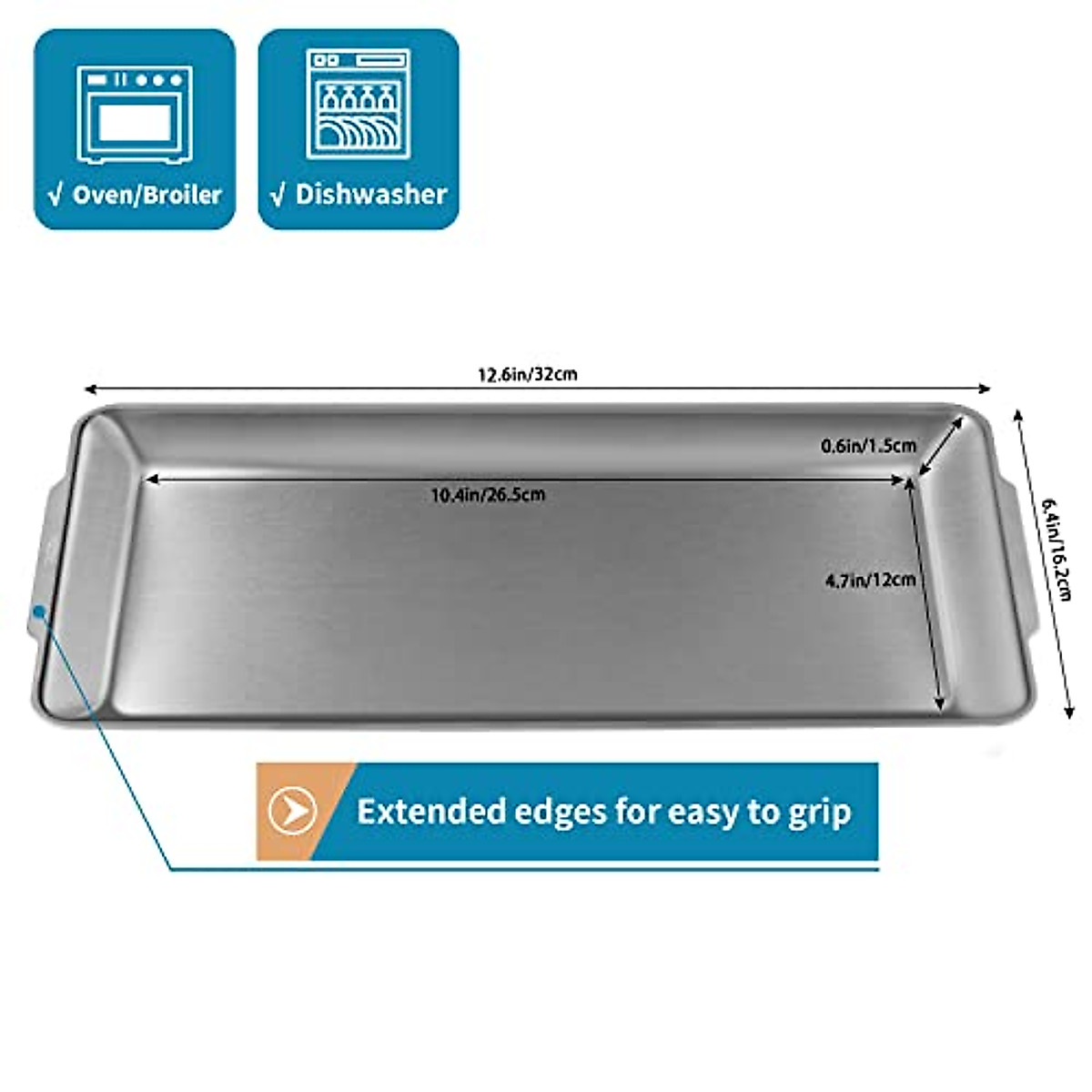 Sanbege 3 Pcs 304 Stainless Steel Serving Platters, 12.6" Rectangle Dinner Plates, Brushed Nickel Organizer Tray for Camping, BBQ, Party, Buffet, Appetizer Serving or Decorations Organization