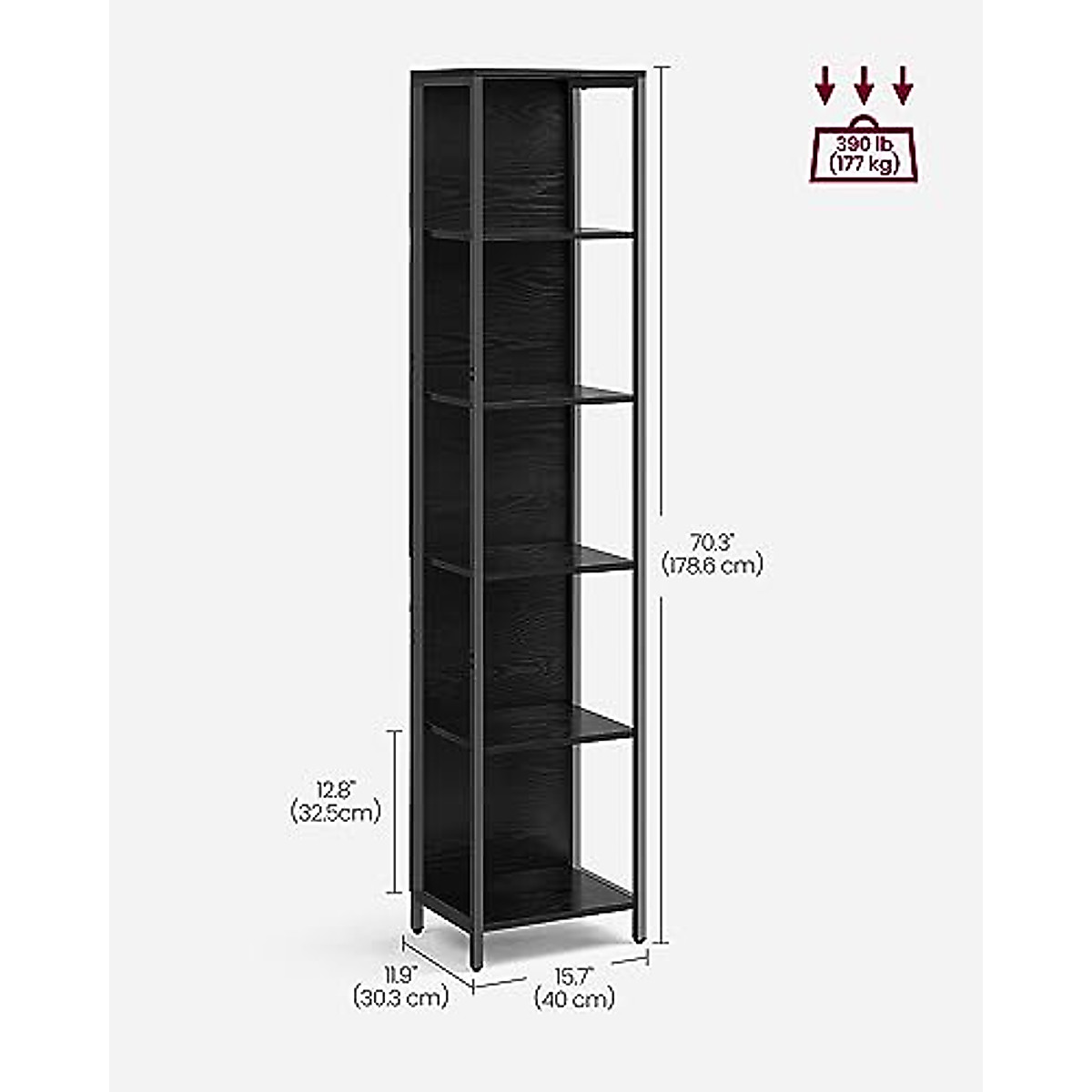 VASAGLE 6-Tier LED Bookshelf, Display Shelf with Dimmable Lights, LED Bookcase with Steel Frame, 11.9 x 15.7 x 70.3 Inches, for Living Room, Bedroom, Office, Black with Wood Grain ULLS121B56