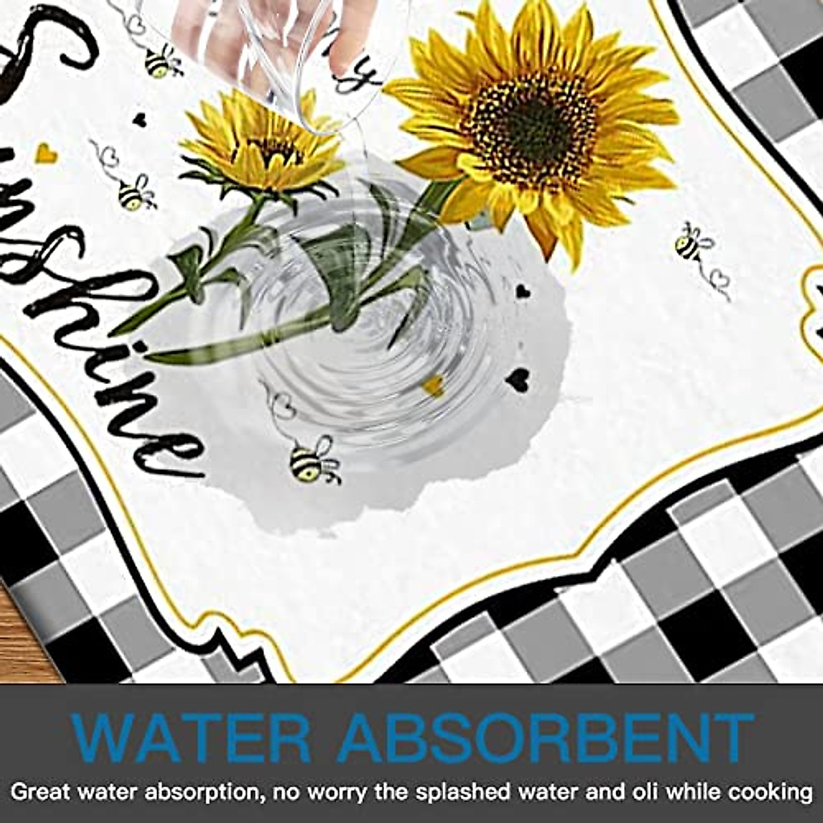 Briskdecor Kitchen Rugs and Mats Set, Absorbent Soft Non-Skid Rubber Backing Area Rugs, Sunflower Washable Floor Comfort Mats and Carpet Runner, 20inch x 48inch