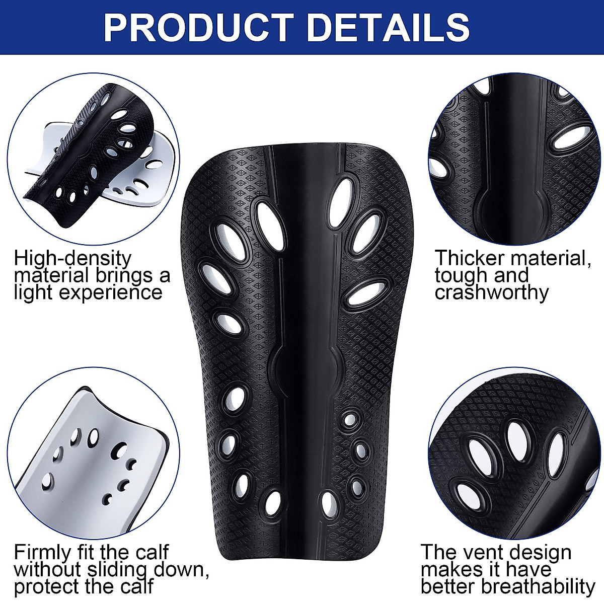 ANCIRS 2 Pairs Soccer Shin Guards for Kids Adults, Breathable Shin Guard Sleeves for Boy & Girl Football Games, Protective EVA Cushion for Youth Men & Women- Blue & Black