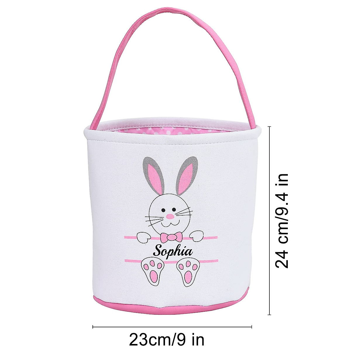 XJone Personalized Custom Easter Buny Baskets for Boys Girls with Name Customized Canvas Cotton Egg Tote Gift Bags