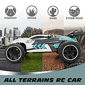 Tecnock RC Racing Car, 2.4Ghz High Speed Remote Control Car, 1:18 2WD Toy Cars Buggy for Boys & Girls with Two Rechargeable Batteries for Car, Gift for Kids (White)