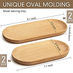 Serving Tray 4 Pieces Oval Dessert Cup Tray Rustic Small Wooden Tray Shallow Serving Plates Veggie Tray Serving Platter Set Cheese Plate Tableware Decorative Tray, 3.9 x 9.1 Inch, 3.9 x 7.1 Inch