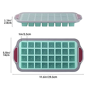 JBYAMUS Ice Cube Trays with Lid, 2 Pack Ice Cube Trays for Freezer, Hard Frame Design is Easy to Pick up Without Deforming and Spilling, Soft Silicone Base, Easy to Release and BPA Free. (Green)