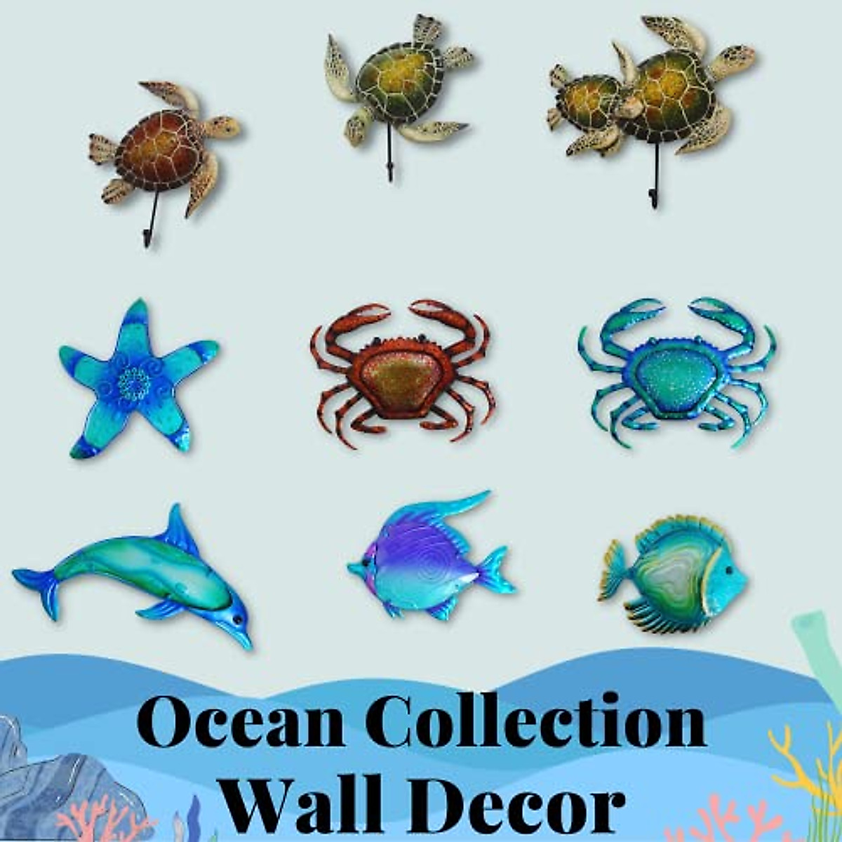 Comfy Hour 5" Polyresin Sea Turtles Decorative Wall Hanger for Home Decoration, Green, Ocean Voyage Collection