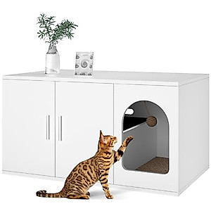 Amunrbrek Cat Litter Box Enclosure Furniture as End Side Table, Stackable Litter Box Furniture with Front-entry Cat Door (White)