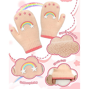 Evridwear Toddler Mittens Girl Boy Mittens 3 Pairs Knitted Stretch Gloves for Kids Toddler Winter Warm