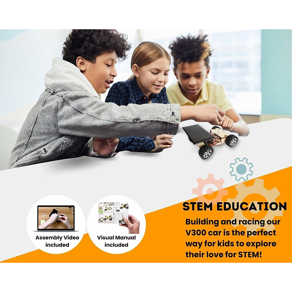 Pica Toys Solar-Powered Car V300, Wooden STEM Kit with Wireless Remote Control for Boys and Girls, Hybrid Powered by Solar Power and Batteries, Educational Motor Toy Gift for Kids Aged 8-12