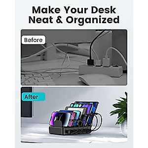 CREATIVE DESIGN Charging Station, 50W 6 Ports Multi Charger Station with 6 Charging Cables, Charging Dock for Multiple Devices, Compatible with Cellphone iPad Kindle Tablet and Other Electronic